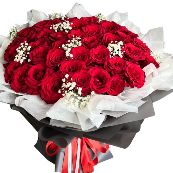 50 red fresh roses bouquet – maxwellflowers