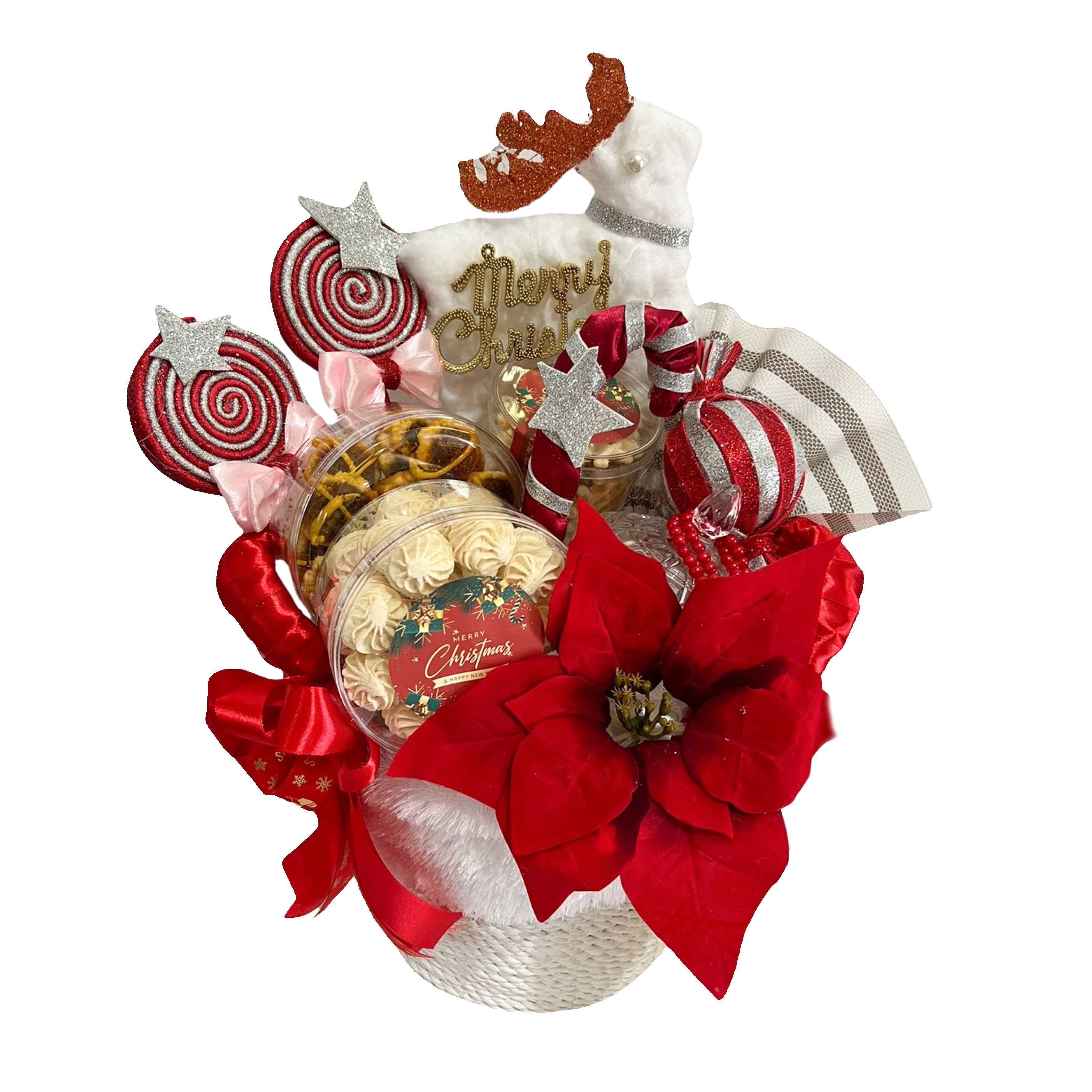 Christmas hamper with cookies - natural basket – maxwellflowers